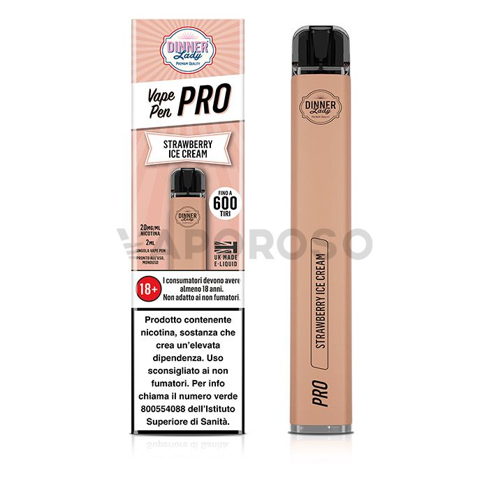 Dinner Lady Vape Pen Pro Strawberry Ice Cream SENZA NICOTINA - 600 Puff ...